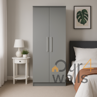 Paris Tall Double Wardrobe - Grey Gloss - Fully Assembled | Our 4 Walls